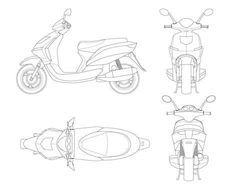 Contour De Scooter Branché Isolé Sur Fond Blanc Modèle De Moto Isolé