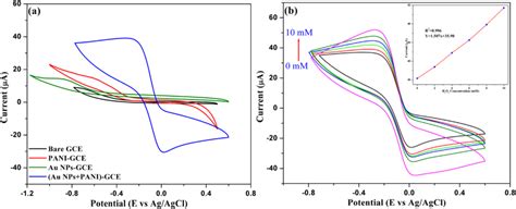 A Cyclic Voltammograms Of Bare Pani Gold Nps And Gold Nps Pani