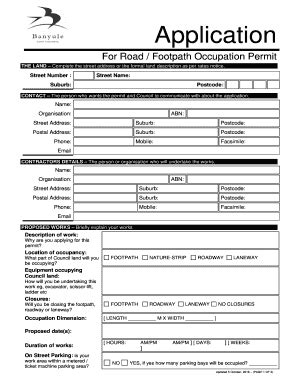 Fillable Online Road Footpath Occupation Permit Application Form