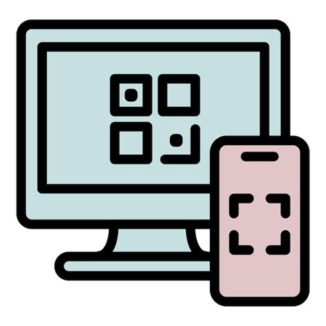 Ordinateur qr code icône contour vecteur Mobile scan main code barres
