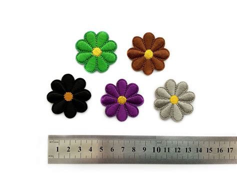 Small Flower Patch Applique With Yellow Centre Purple Brown Black
