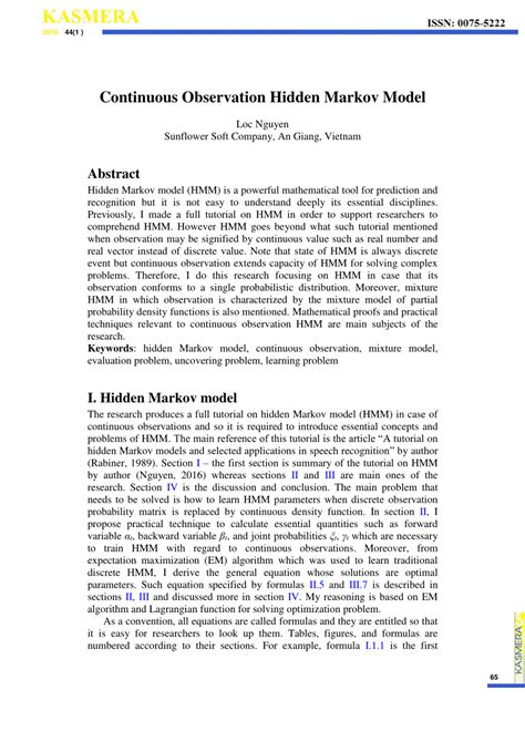 Pdf Continuous Observation Hidden Markov Model