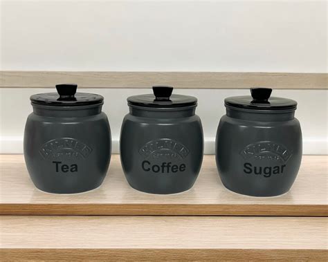 Dark Grey Tea Coffee Sugar Canisters Kitchen Pantry Kitchen Storage