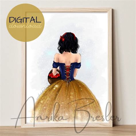 Snow White Princess Art Fashion Illustration Nursery Print Digital
