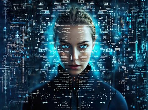 Premium Ai Image Girl Coder Portrait Merging Text And Futuristic