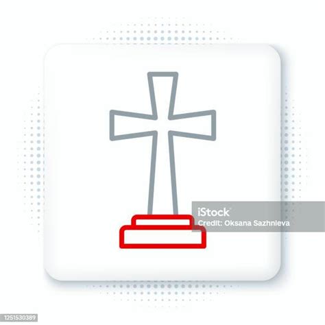 Ligne Pierre Tombale Avec Licône De Croix Isolée Sur Le Fond Blanc