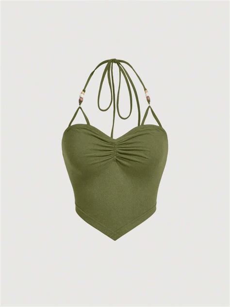 SHEIN MOD Ruched Bust Tie Backless Halter Top SHEIN USA Backless Halter Top Cute Casual