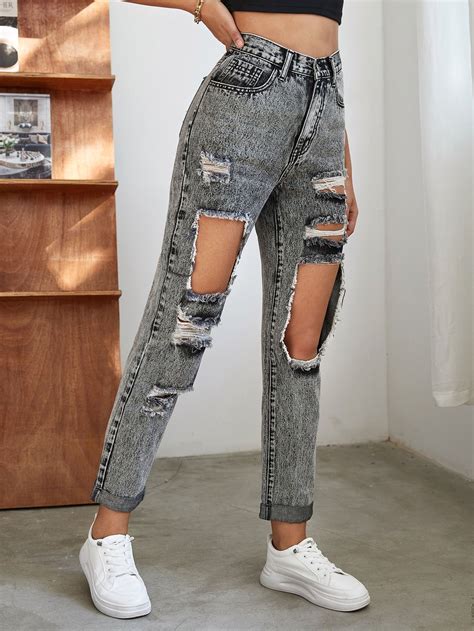 High Waist Ripped Mom Jeans Without Belt Ripped Mom Jeans Cute