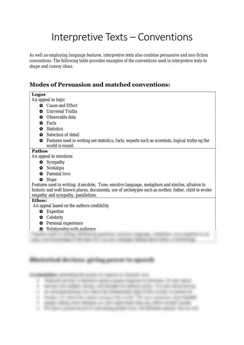 Interpretive Text Conventions English Year 11 Wace Thinkswap
