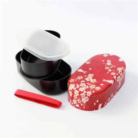 Sakura Usagi Red 2 Tier Bento Box Cherry Blossum And Rabbit Lunch Box