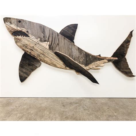 Life Size Great White Shark Sculpture Handcrafted Reclaimed Wood Art