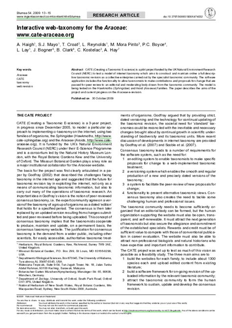 Pdf Interactive Web Taxonomy For The Araceae Cate