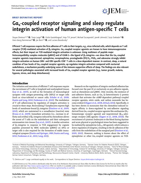 Pdf Gα S Coupled Receptor Signaling And Sleep Regulate Integrin