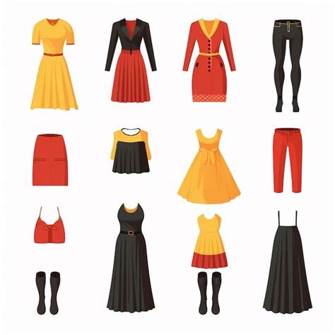 Vector Ilustración Chica Colección De Moda Ropa Conjunto De Dibujos