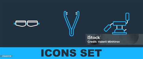 세트 라인 의료 치과 의자 안전 고글 안경 및 핀셋 아이콘 벡터 갈고리 발톱에 대한 스톡 벡터 아트 및 기타 이미지 갈고리 발톱 건강 진단 겸자 Istock