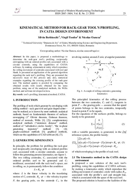 Pdf Ii No 2 2010 23 Kinematical Method For Rack Gear Tool S Profiling In Catia