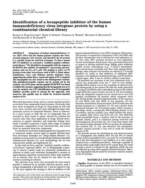Pdf Identification Of A Hexapeptide Inhibitor Of The Human Immunodeficiency Virus Integrase