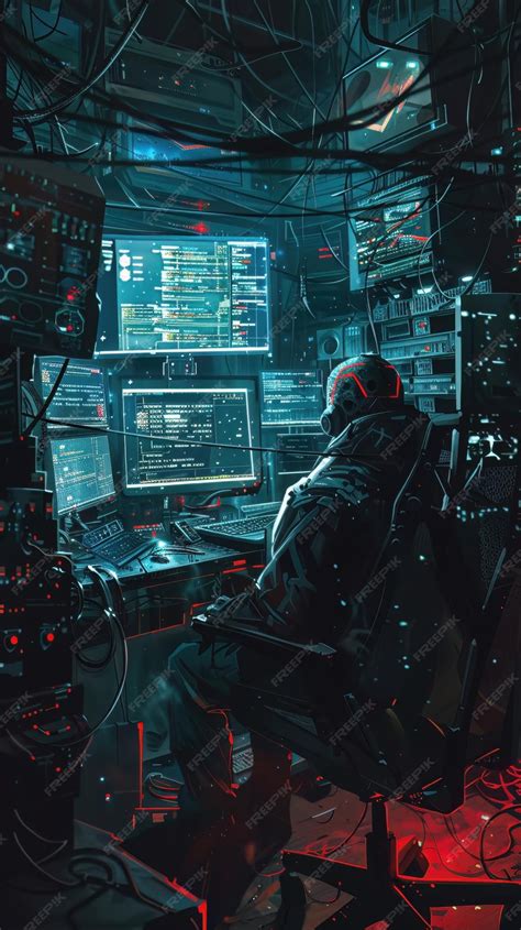 Undead Hacker Plots In A Lair Of Flickering Screens And Code Premium