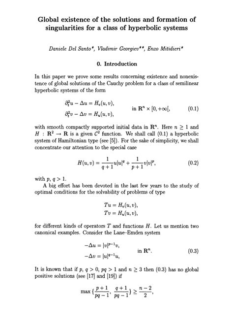 Pdf Global Existence Of Solutions And Formation Of Singularities For