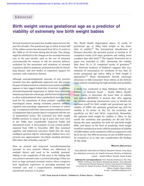 Pdf Birth Weight Versus Gestational Age As A Predictor Of Viability