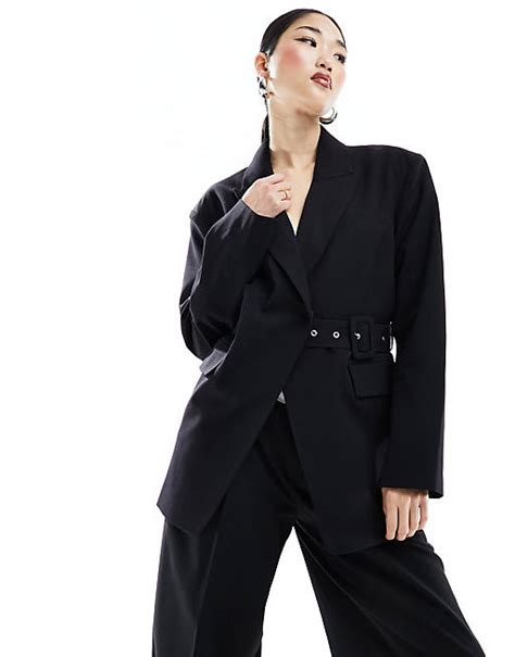 Edited Blazer Ajusté Avec Ceinture Noir Asos