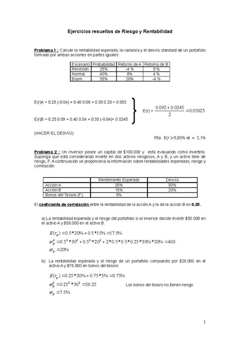 Ejercicios Resueltos De Riesgo Y Rentabi Ejercicios Resueltos De