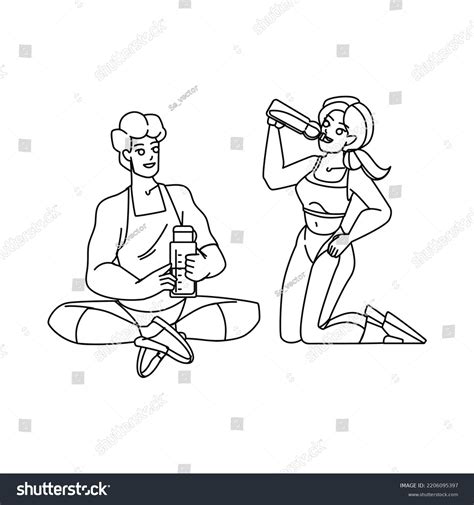 Couple Gym Line Pencil Drawing Vector Stock Vector Royalty Free Shutterstock