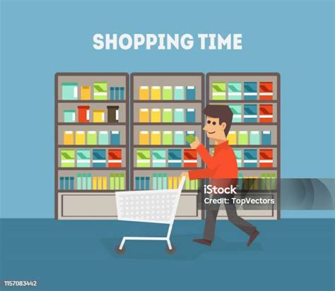 슈퍼마켓 배너 템플릿 슈퍼마켓에서 남자 쇼핑 및 구매 식료품 제품 벡터 일러스트 고객에 대한 스톡 벡터 아트 및 기타 이미지 고객 구매 남자 Istock