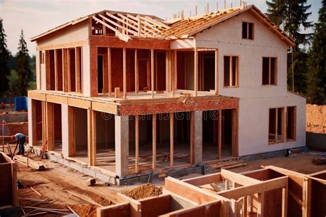 Construction Of New Residential House Building Framework Work Site