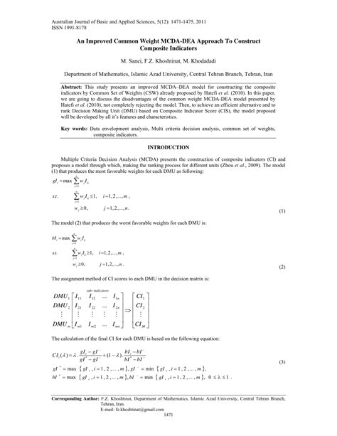 Pdf An Improved Common Weight Mcda Dea Approach To Construct Composite Indicators