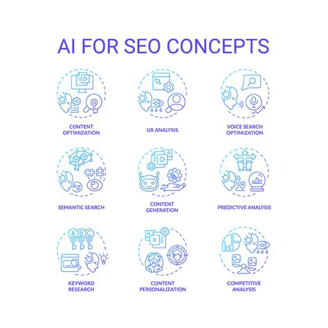 2d Gradient Icons Set Representing Ai For Seo Concepts Isolated Vector Thin Line Colorful