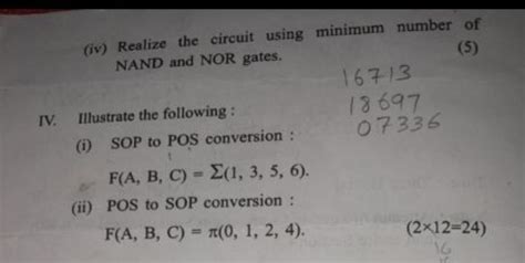 Iv Realize The Circuit Using Minimum Number Of Nand And Nor Gates Iv