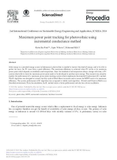 Pdf Maximum Power Point Tracking For Photovoltaic Using Incremental