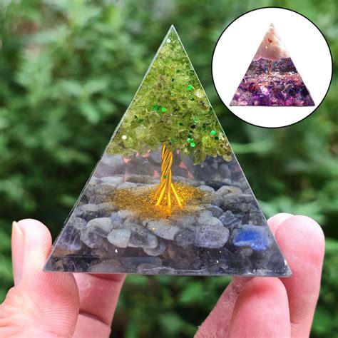 Orgone Pyramid Amethyst Peridot Healing Crystal Energy Generator