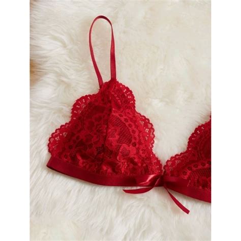 Scalloped Lace Edging Sexy Set Red Sarita Inc
