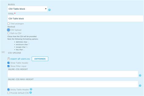 CSV Table Block Drupal Org
