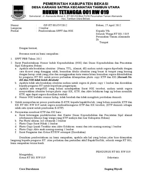 Srt Pemberitahuan Nik Dan Sppt Pbb 2012 Pdf