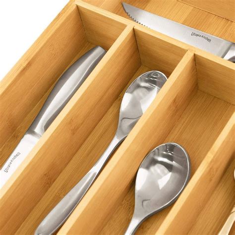 Utopia Kitchen Bamboo Silverware Organizer 5 Compartments Bamboo