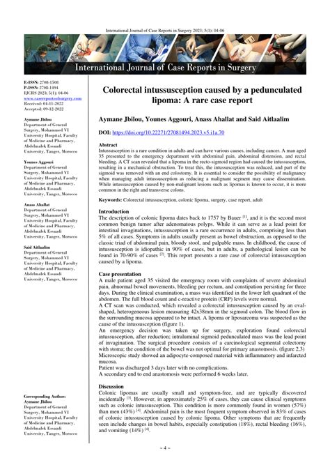 Pdf Colorectal Intussusception Caused By A Pedunculated Lipoma A