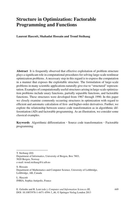 Pdf Structure In Optimization Factorable Programming And Functions