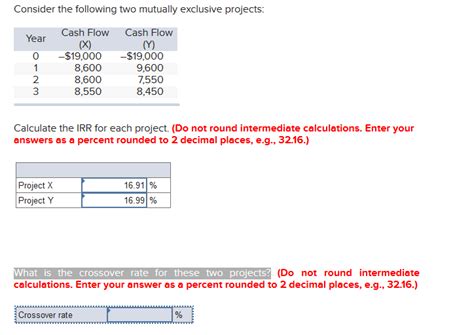 solved can you show work through excel for crossover rate
