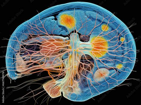 An Intricate Cross Section Of The Human Brain Displaying Complex