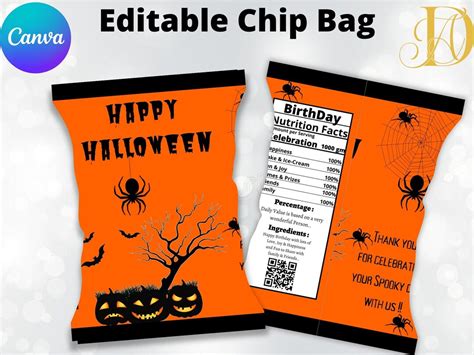 Halloween Chip Bag Template Editable Label Chip Bag Etsy