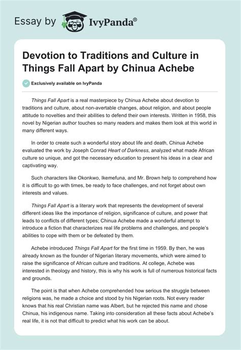 Things Fall Apart By Chinua Achebe 1503 Words Essay Example