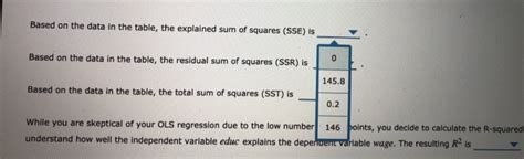 Solved 8 Calculating SSR SSE SST And R Squared Suppose Chegg Com