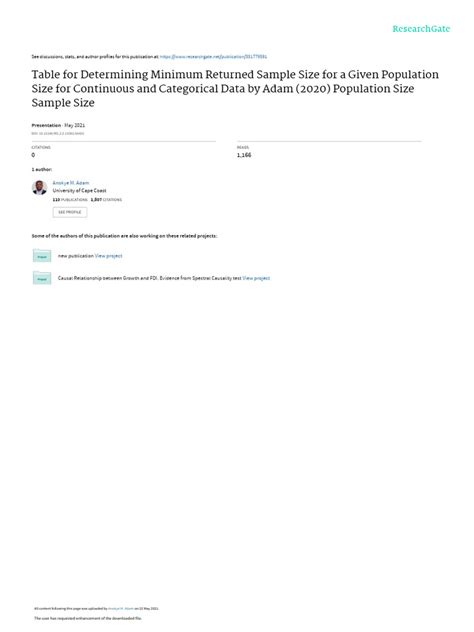 Tablefor Determining Minimum Returned Sample Sizefora Given Population Sizefor Continuousand