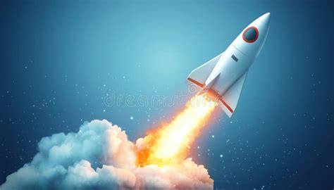 Realistic Rocket Trail Fire Smoke On Blue Background Elements Of