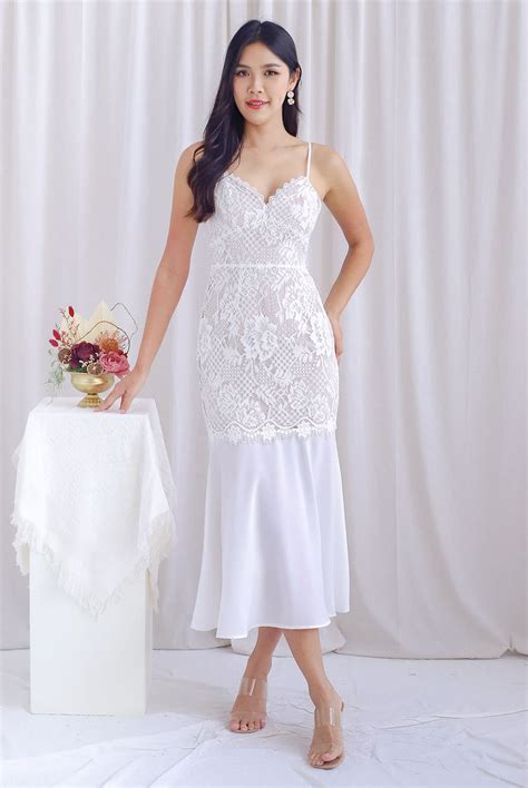 Violette Lace Bustier Mermaid Dress In White The Design Closets