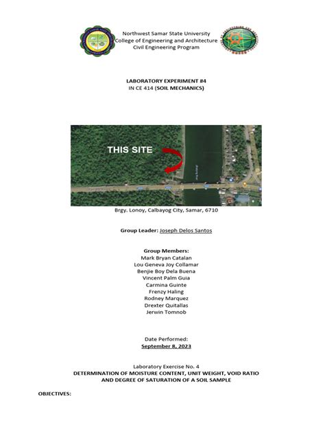 Laboratory 4 Unit Weight Void Ratio And Degree Of Sat Pdf