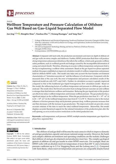 Pdf Wellbore Temperature And Pressure Calculation Of Offshore Gas Well Based On Gasliquid